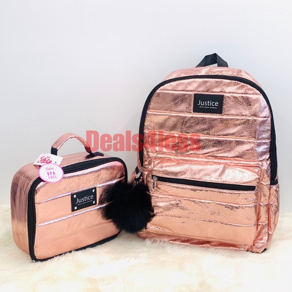 Justice | Bags | Justice Backpack Set Rose Gold Quilted Foil Nwt | Poshmark
